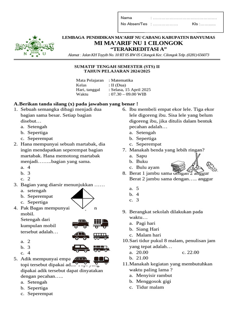 2 - Soal Matematika PHB 2 Kelas 2 2024 2025 | PDF