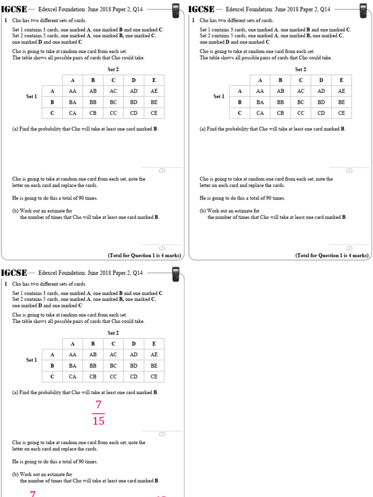 Sample Space Diagrams Foundation IGCSE Questions 9 1 Standard | PDF