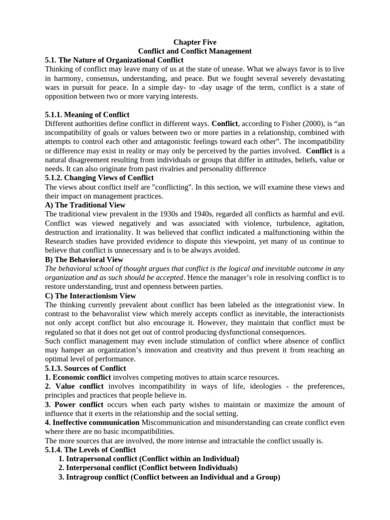Summary For Conflict MGT | PDF | Conflict (Process) | Conflict Resolution