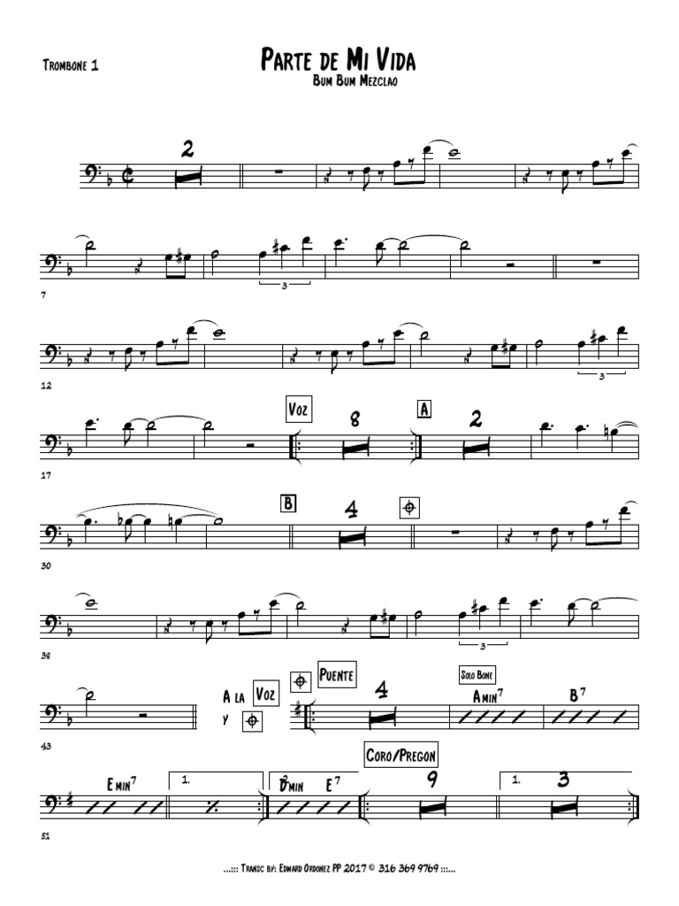 Parte de Mi Vida - Score - Trombone 1 | PDF