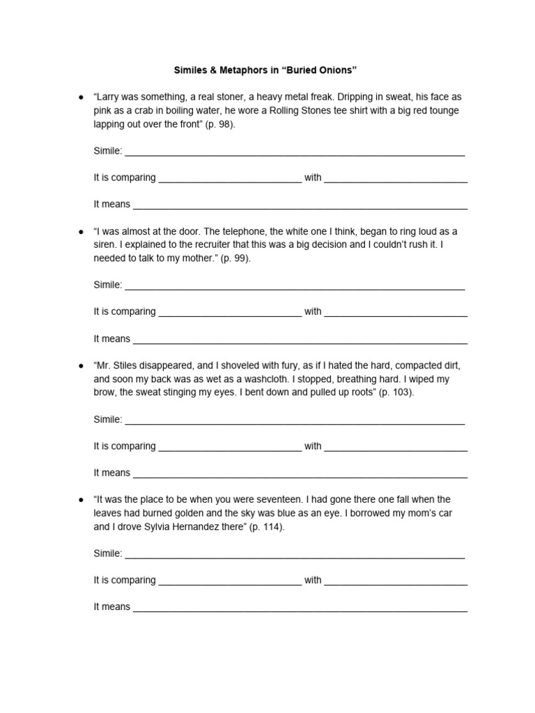 Similes & Metaphors in "Buried Onions" | PDF