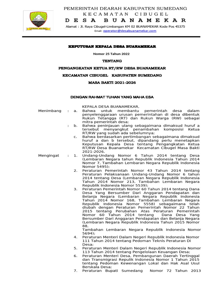 SK RT, RW Terbaru 2022 | PDF