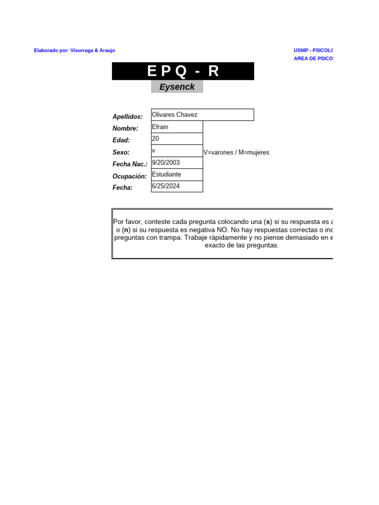 Copia de EYSENCK - (EPQ-R) | PDF