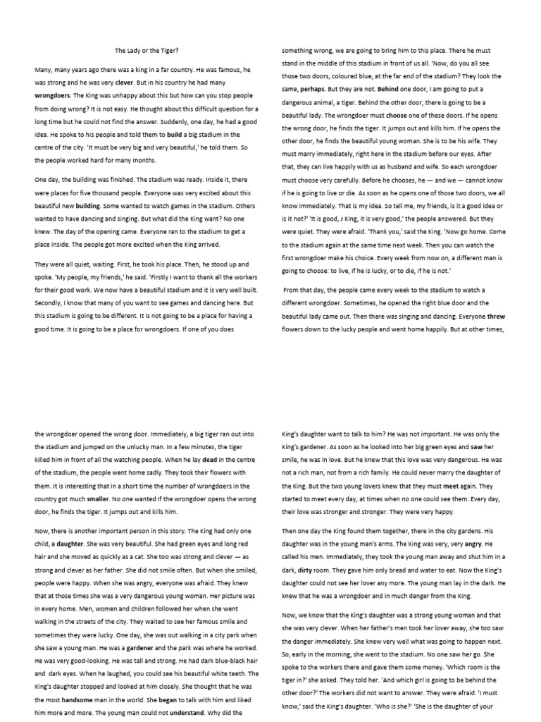 20 The Lady or The Tiger | PDF