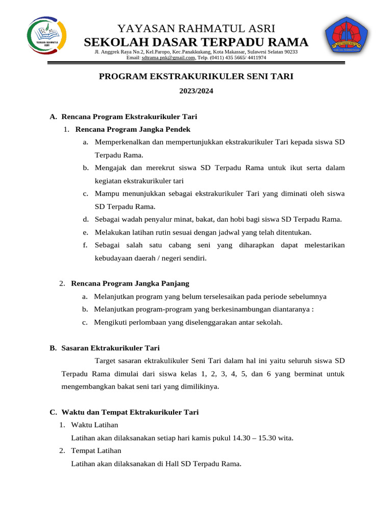 Program Ekstrakurikuler Seni Tari | PDF