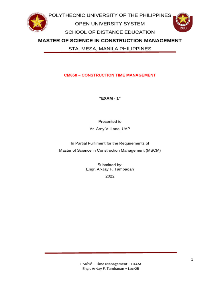 CM651 - 1B - Tambaoan, Ar-Jay-Exam-3 | PDF | Construction Management ...