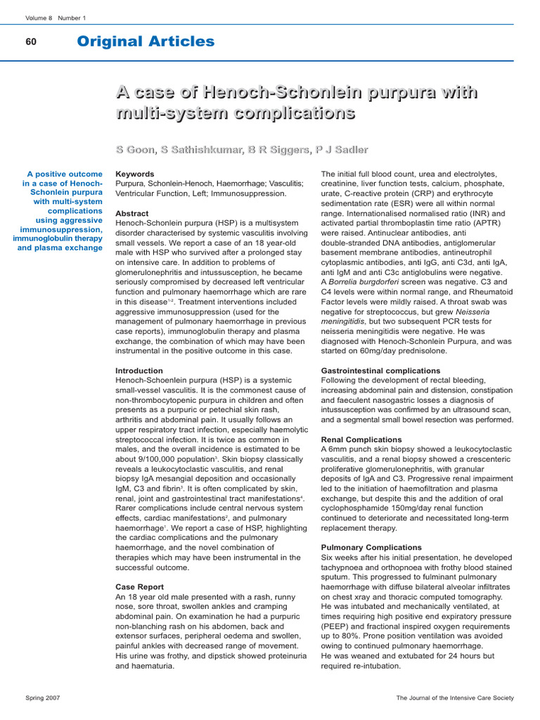 Goon Et Al 2007 A Case of Henoch Schonlein Purpura With Multi System ...