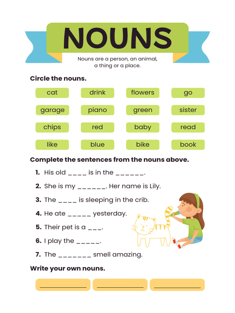 Parts of Speech Nouns English Grammar Worksheet in Playful Style | PDF