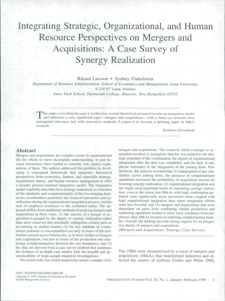 Integrating Strategic, Organizational, and Human Resource Perspectives ...