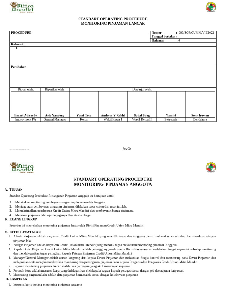 SOP Flow Chart Monitoring Pinjamaan Lancar | PDF