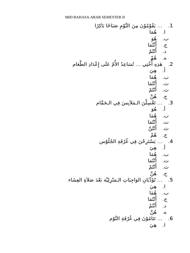 Mid Bahasa Arab Kelas X Semester Ii | PDF