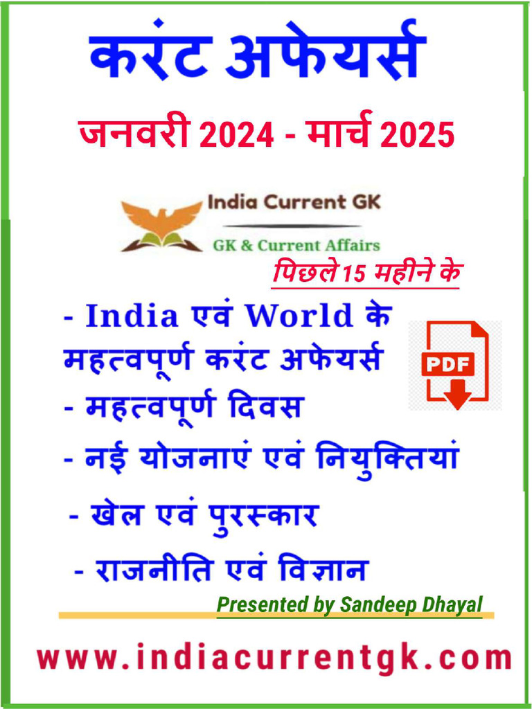 India Current Affairs 2025 Sample | PDF