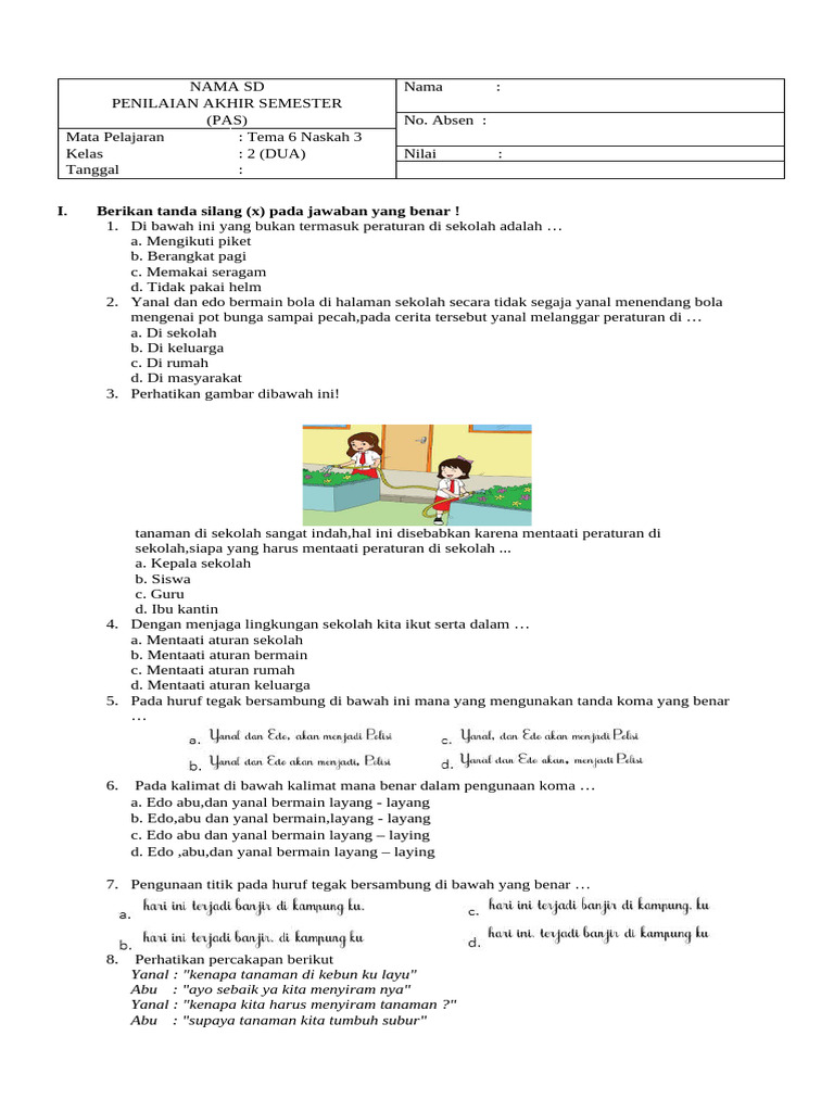 Soal Kelas 2 Tema 6 Semester 2 Naskah 3 | PDF