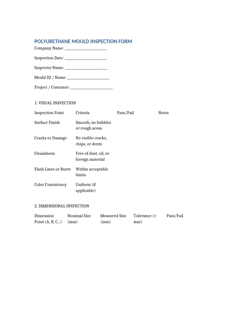 Polyurethane Mould Inspection Form | PDF