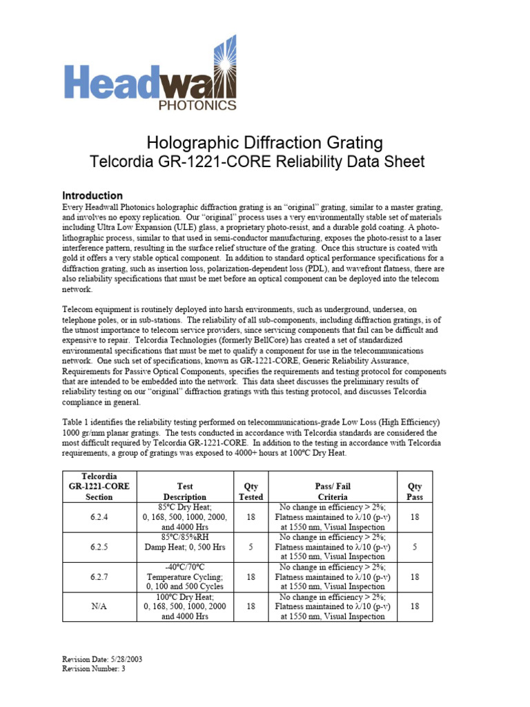 Headwall Telcordia Gr-1221-Core Ds | PDF | Diffraction | Waves