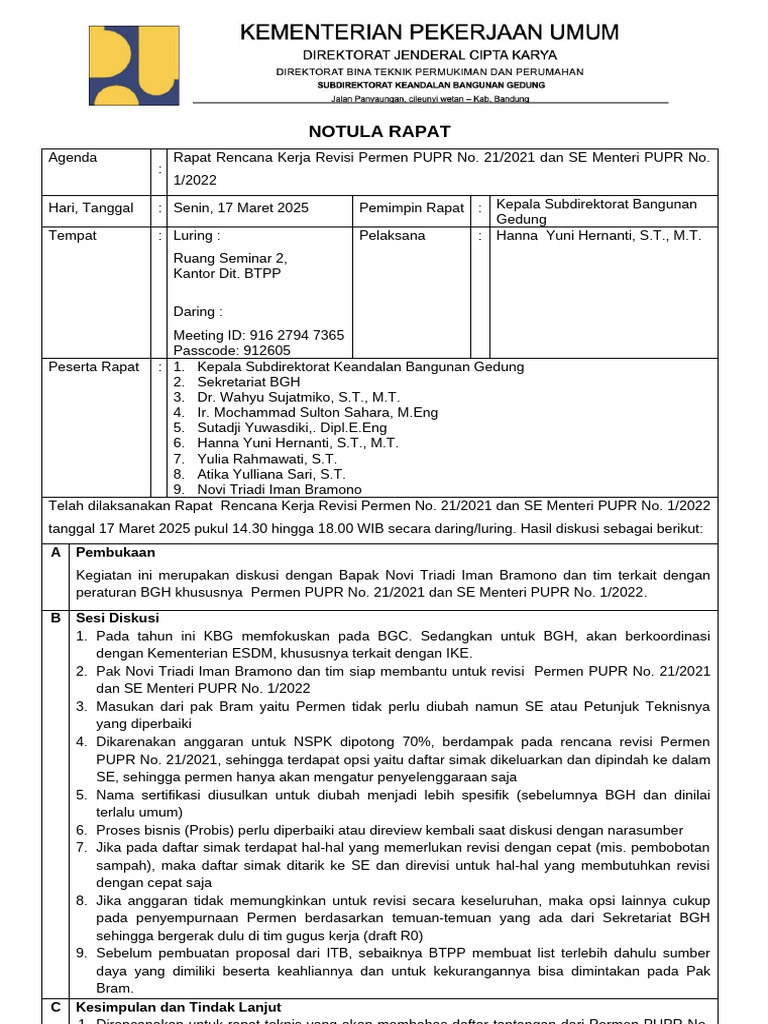 Lampiran 7. 2025-03-17 Notula Rapat | PDF