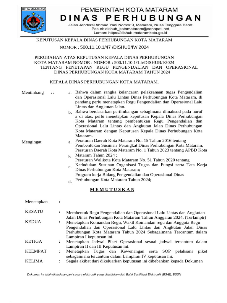 Perubahan Regu Pengendalian Dan Operasional 2024 | PDF