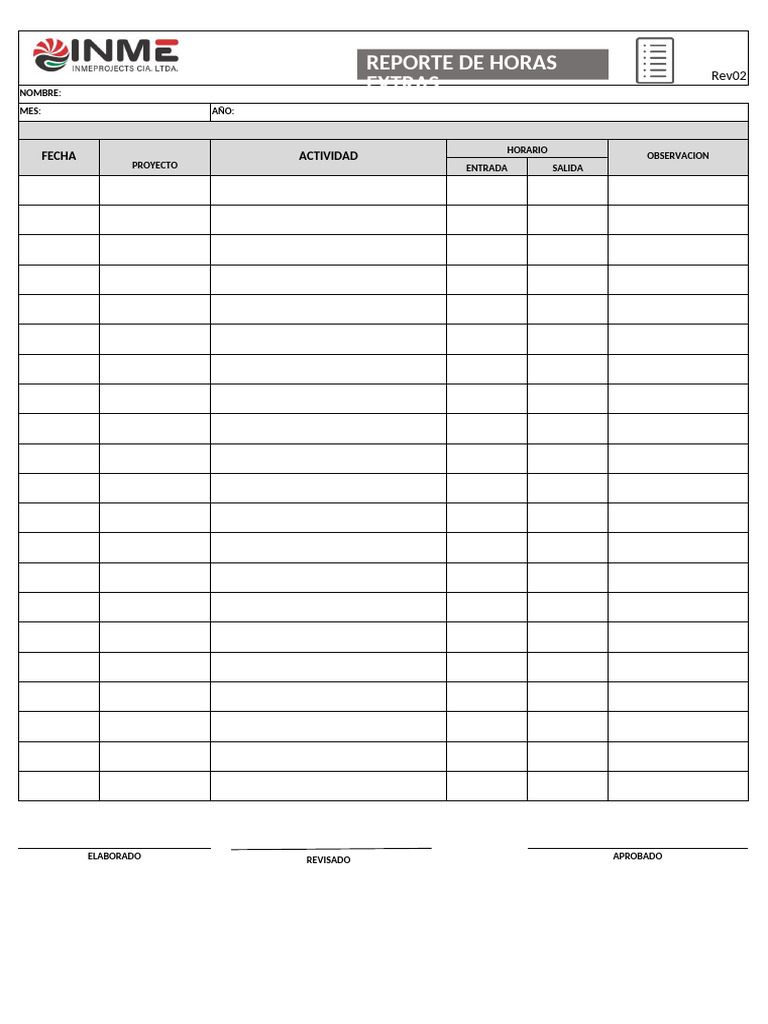 Reporte Horas Extras Rev02 | PDF