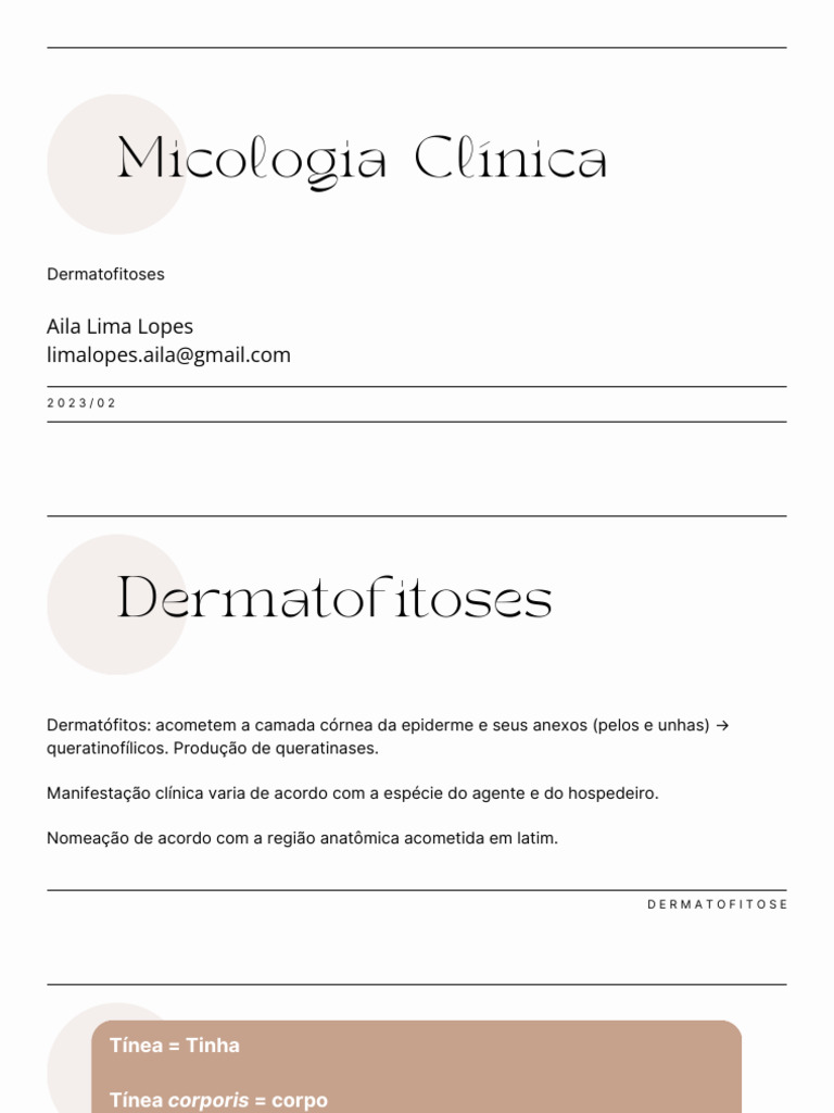 Micologia Aula 3 Dermatofitose | PDF | Dermatite | Doenças cutâneas