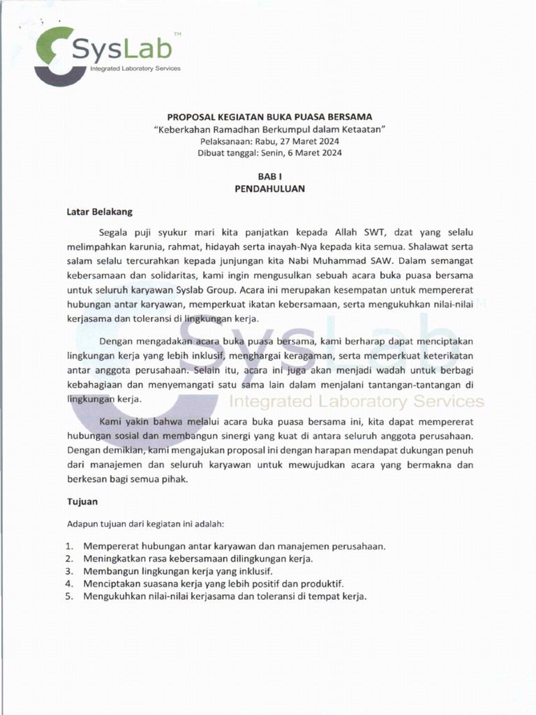 Proposal Kegiatan Buka Bersama | PDF