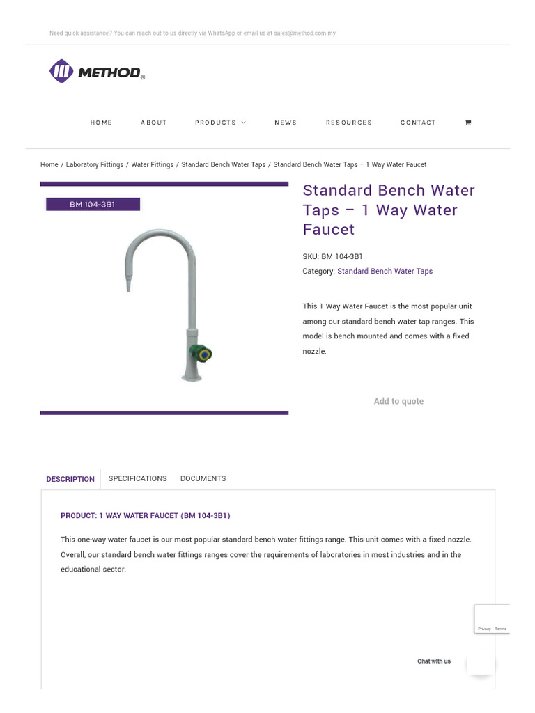 1 Way Water Faucet for Labs | PDF | Tap (Valve) | Hydraulic Engineering