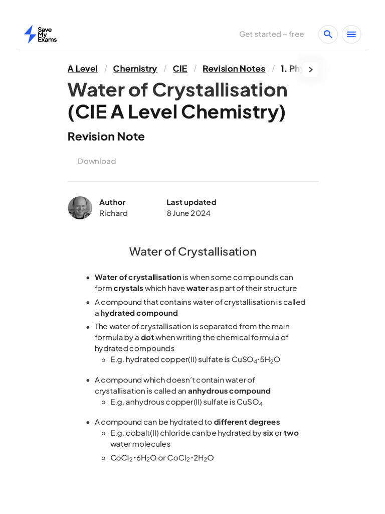 Understanding Water of Crystallisation | PDF | Chemistry | Chemical ...