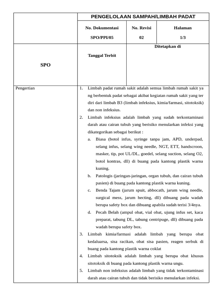 SPO-PPI-05 Pengelolaan Sampah Atau Limbah Padat | PDF