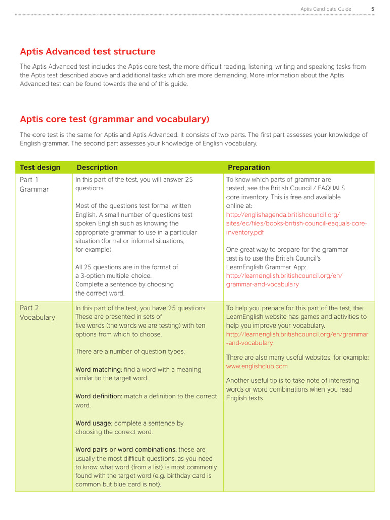 Aptis口语指导 | PDF | Vocabulary | Grammar
