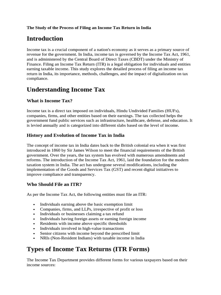 The Study of The Process of Filing An Income Tax Return in India | PDF ...