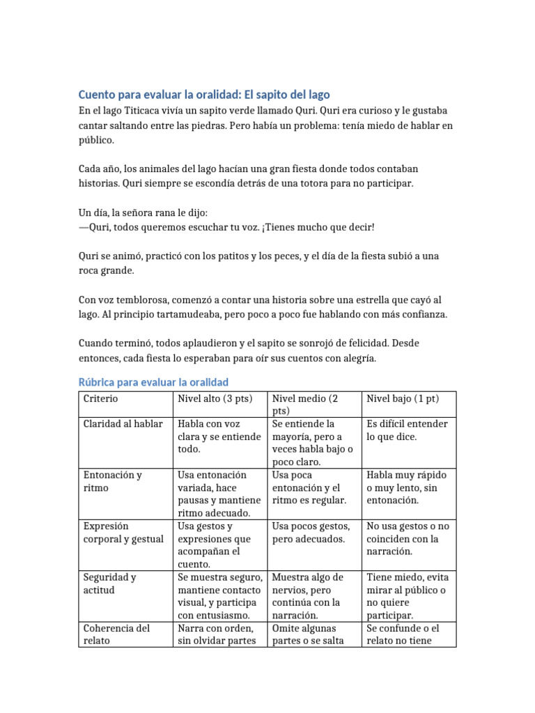 Cuento_y_rubrica_oralidad_3er_grado (1) | PDF