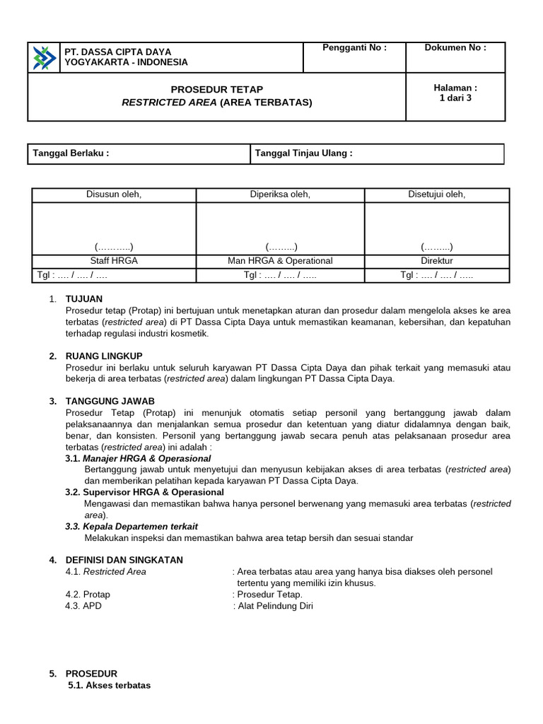 PROTAP Restricted Area | PDF
