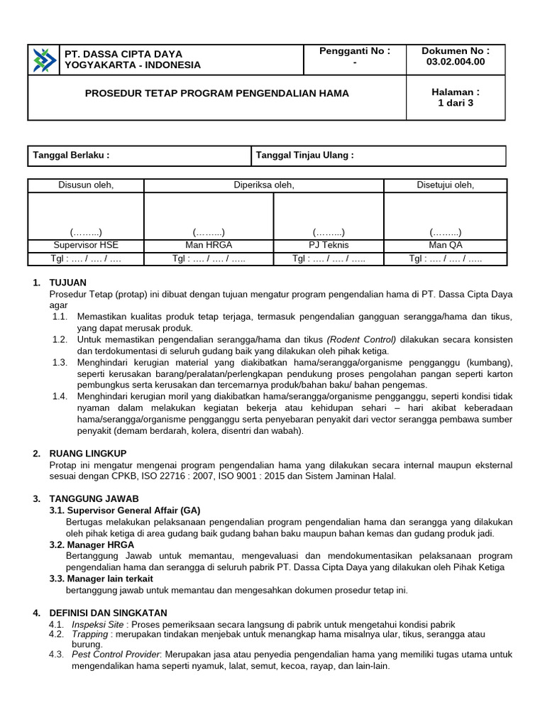 Prosedur Pengendalian Hama PT Dassa | PDF