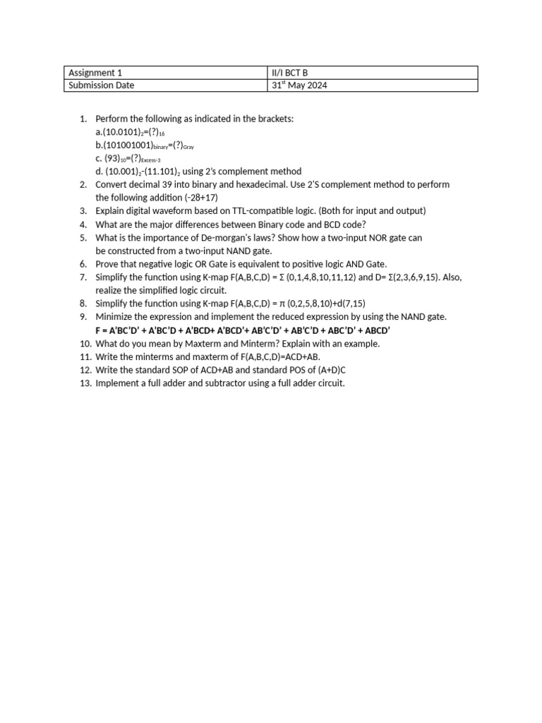 Digital Logic and Binary Conversions Guide | PDF