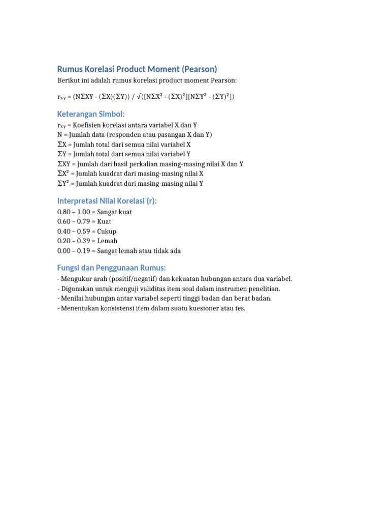 Rumus_Korelasi_Product_Moment_Pearson_Tanpa_Tabel | PDF