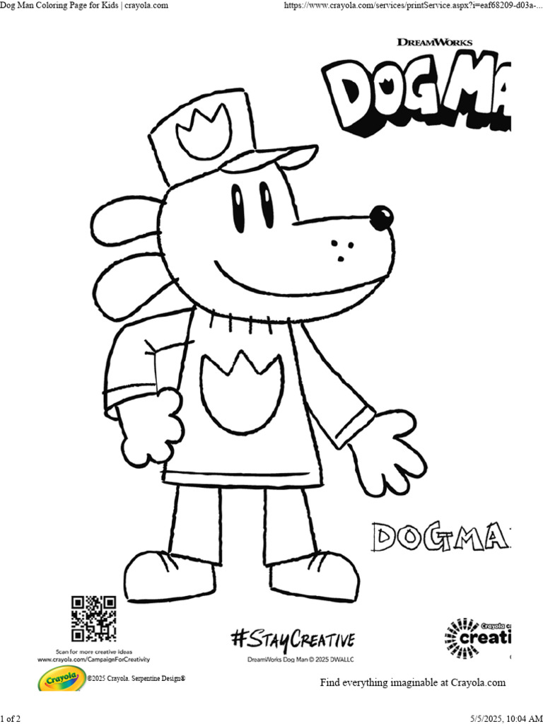 Dog Man Coloring Page For Kids | PDF