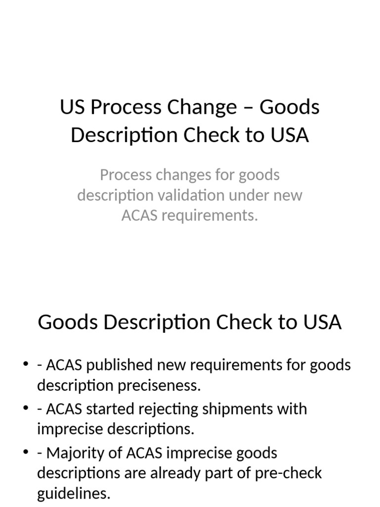 US Process Change Goods Description Check Chart-1 | PDF