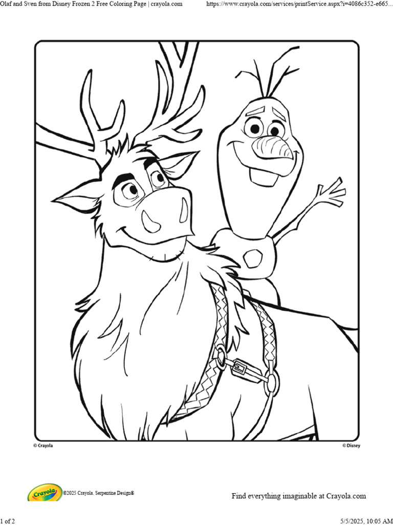 Olaf and Sven From Disney Frozen 2 Free Coloring Page | PDF