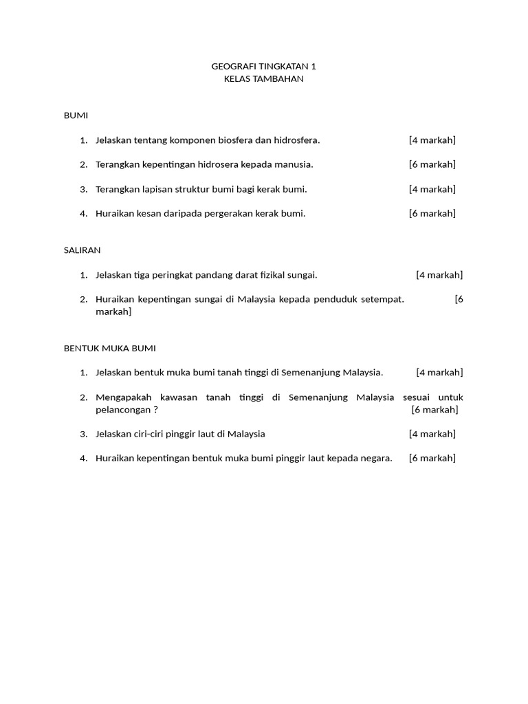 GEO - SOALAN KELAS TAMBAHAN - BUMI | PDF