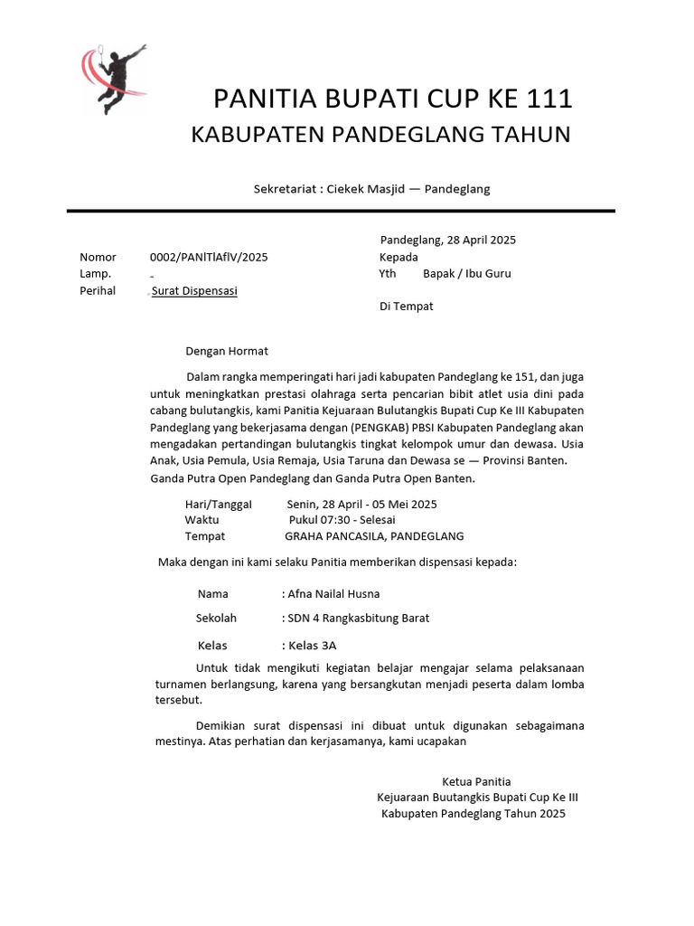 Surat Dispen Afna | PDF