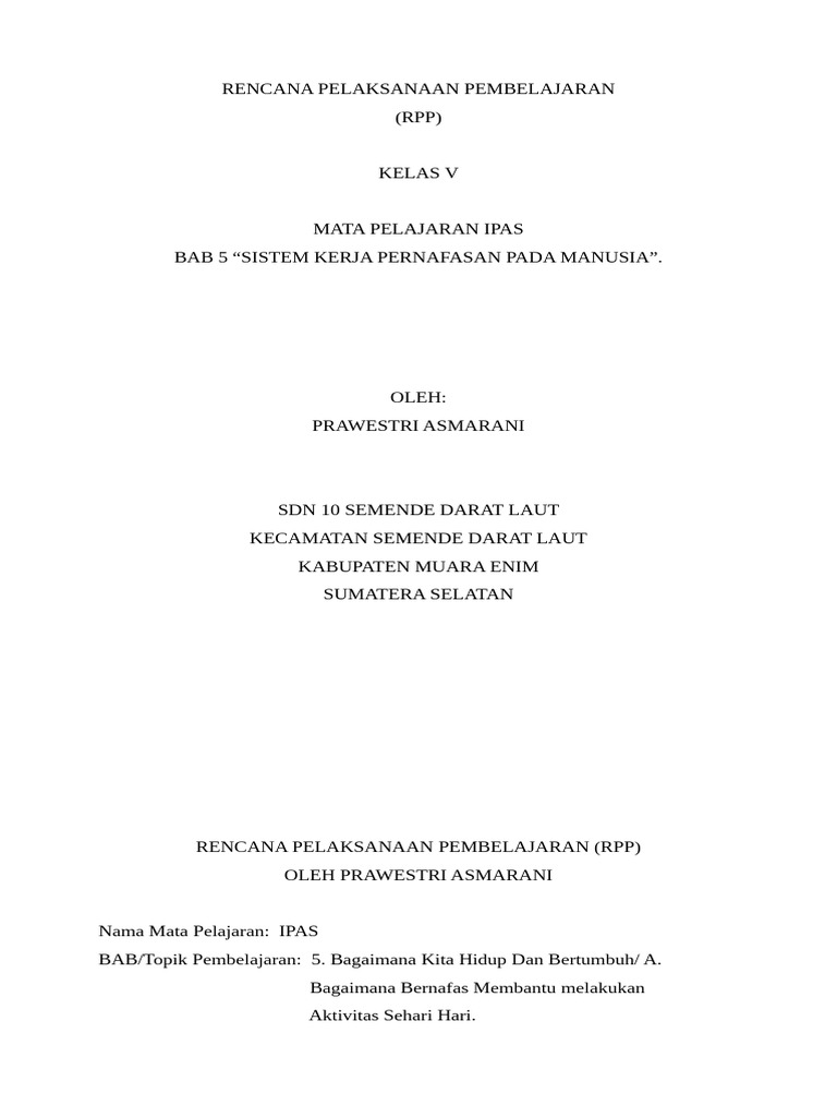 RPP kelas V semester 1 | PDF