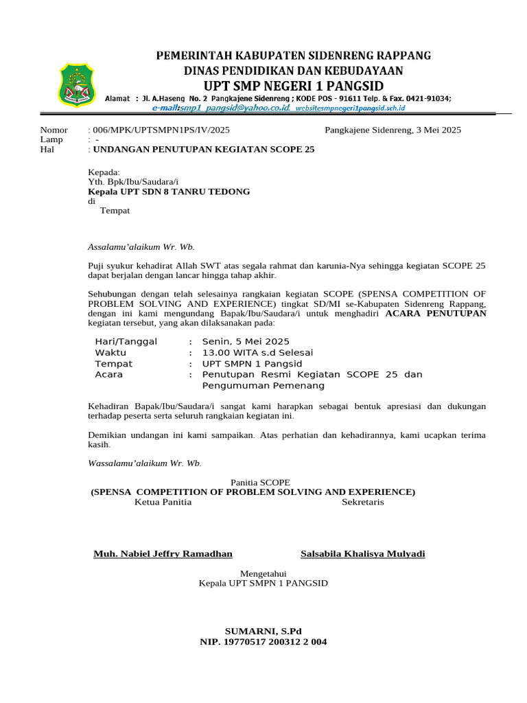 undangan menghadiri acara penutupan SCOPE | PDF