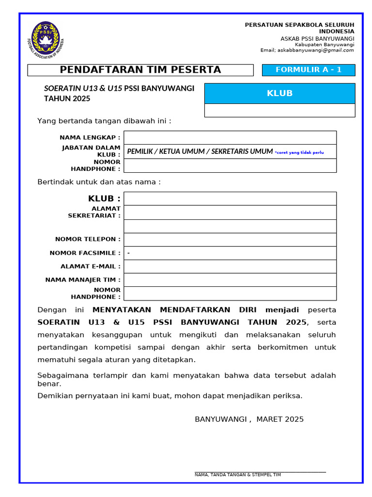Form A1 Soeratin 2025 | PDF