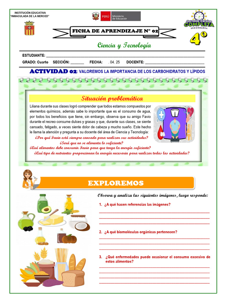 FICHA DE AUTOAPRENDIZAJE N° 02- U-1 | PDF | Carbohidratos | Glucosa