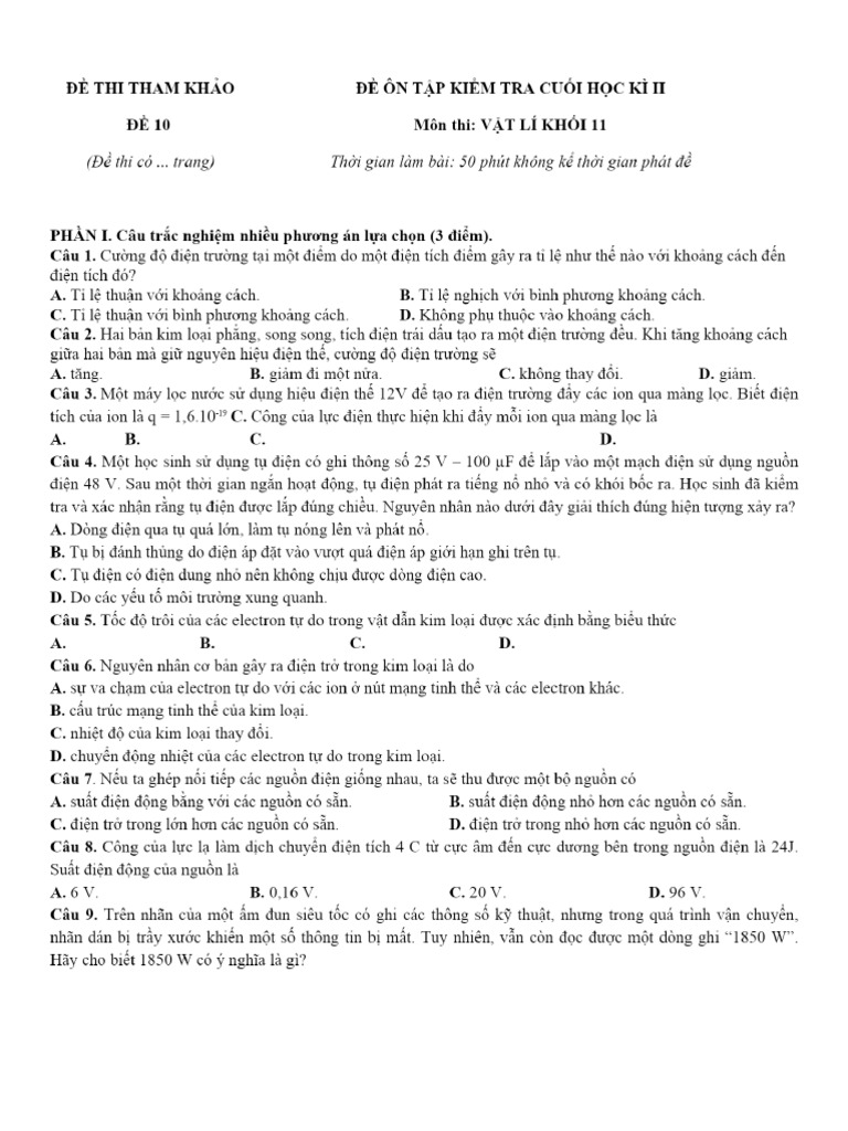 ĐỀ 10 - CK2 LÝ 11 - FORM 2025. | PDF