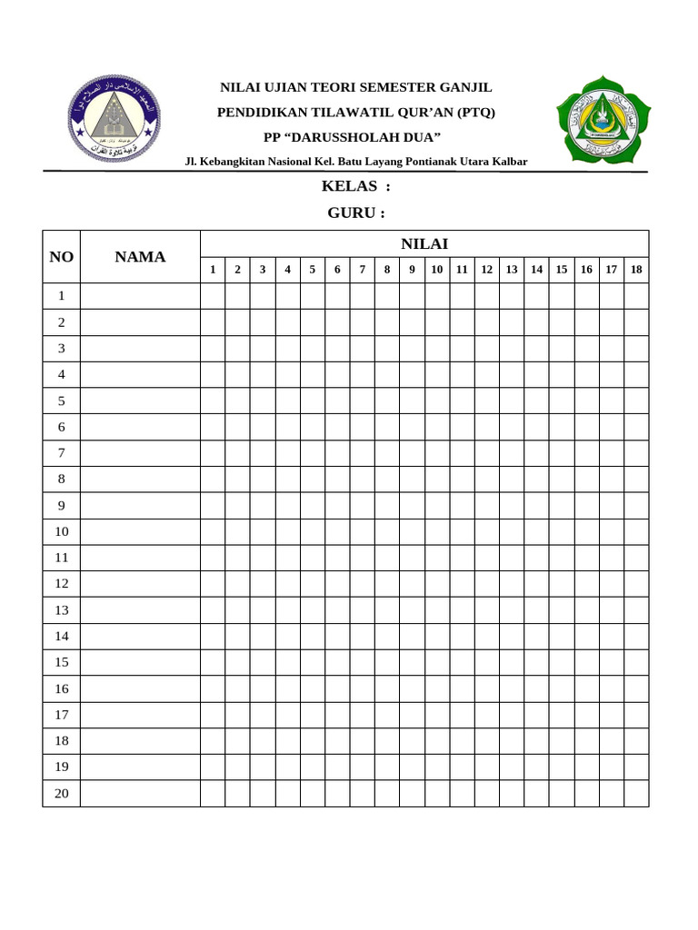 Tabel Ujian Teori | PDF