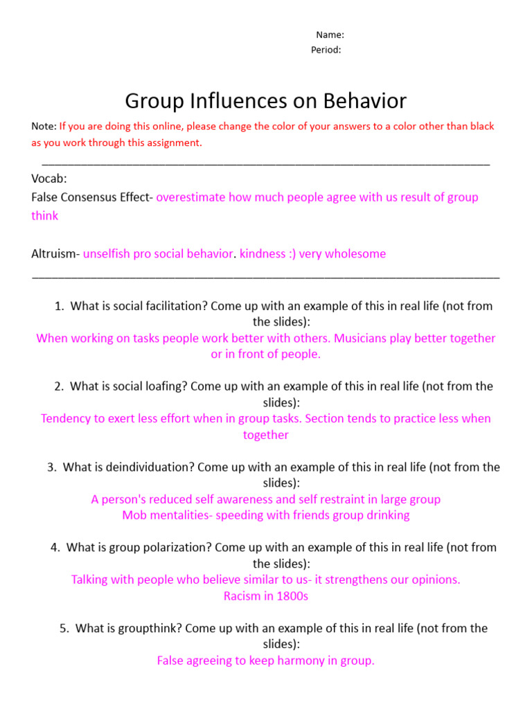 AP Psychology - Group Influences On Behavior | PDF | Altruism ...