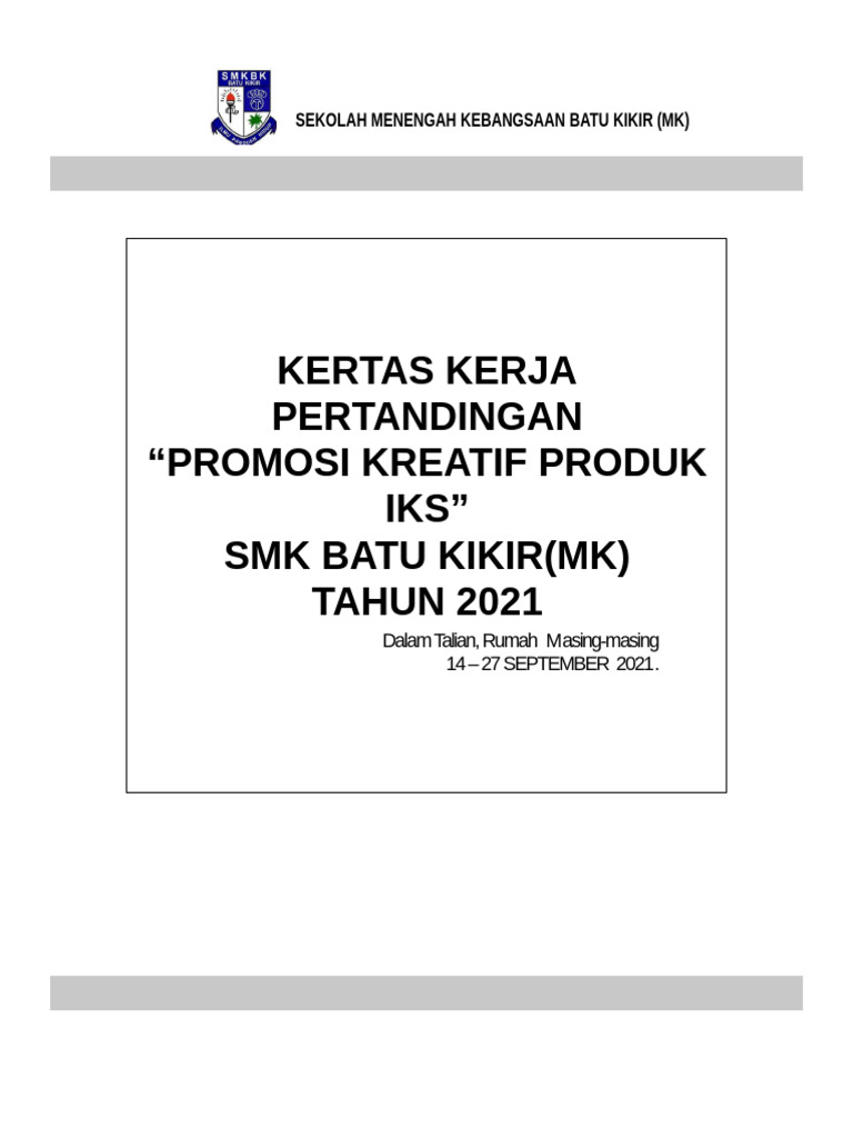 Kertas Kerja Pertandingan Keusahawanan Iks | PDF