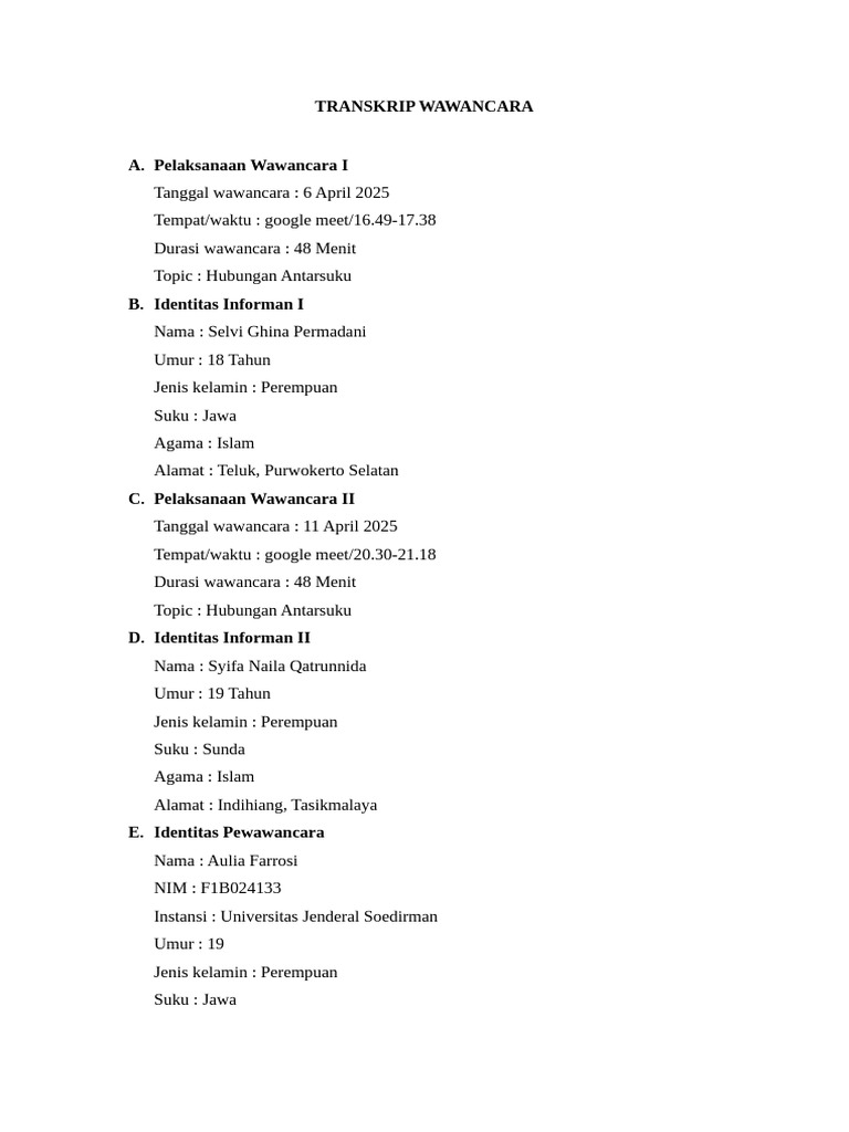 Transkrip Wawancara | PDF