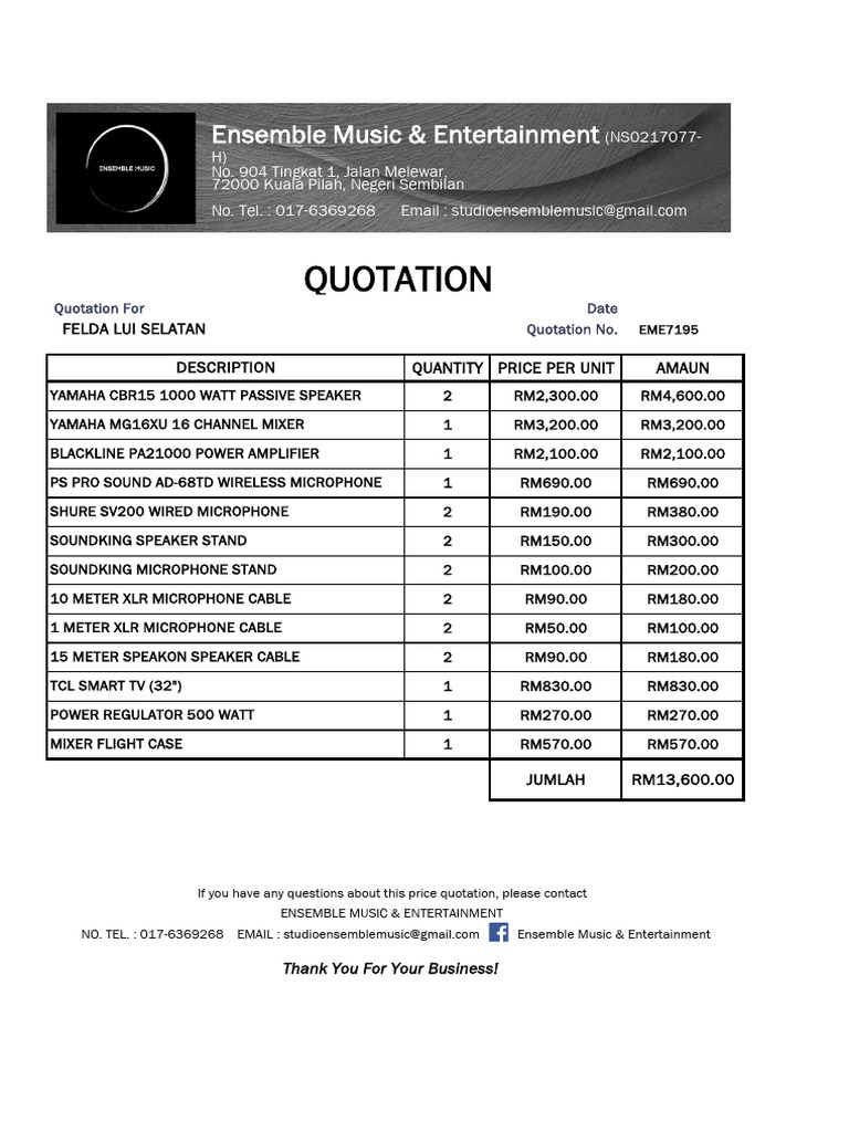 Quotation Pa System Felda Lui Selatan Eme | PDF