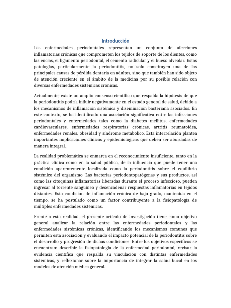 Introduccion Articulo Periodontal | PDF | Inflamación | Ciencias de la Salud